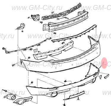 Бампер задний нижний купить для Cadillac SRX ІІ - 25777280