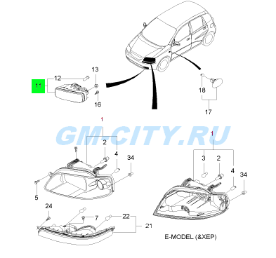Фары передние и задние, противотуманные для Шевроле Авео Т200 в кузове ...